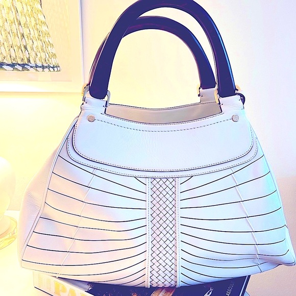 Cole Haan | Bags | Cole Haan White Leather Woven Shoulder Large Bermuda ...